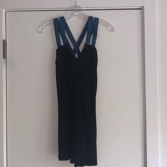 Akiko | Tops | Neimans Black Tank With Blue 0 Leather Straps | Poshmark